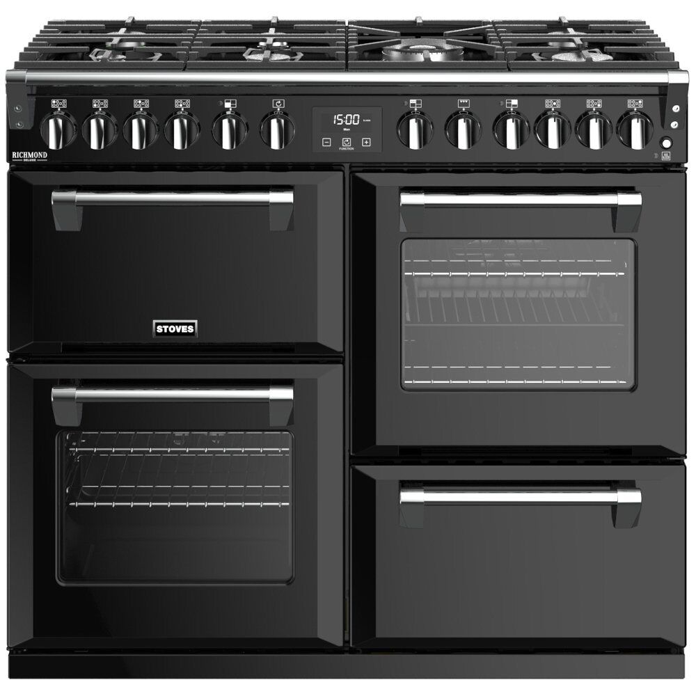 Stoves Richmond Deluxe S1000DF Black 100cm Dual Fuel Range Cooker 4444 ...